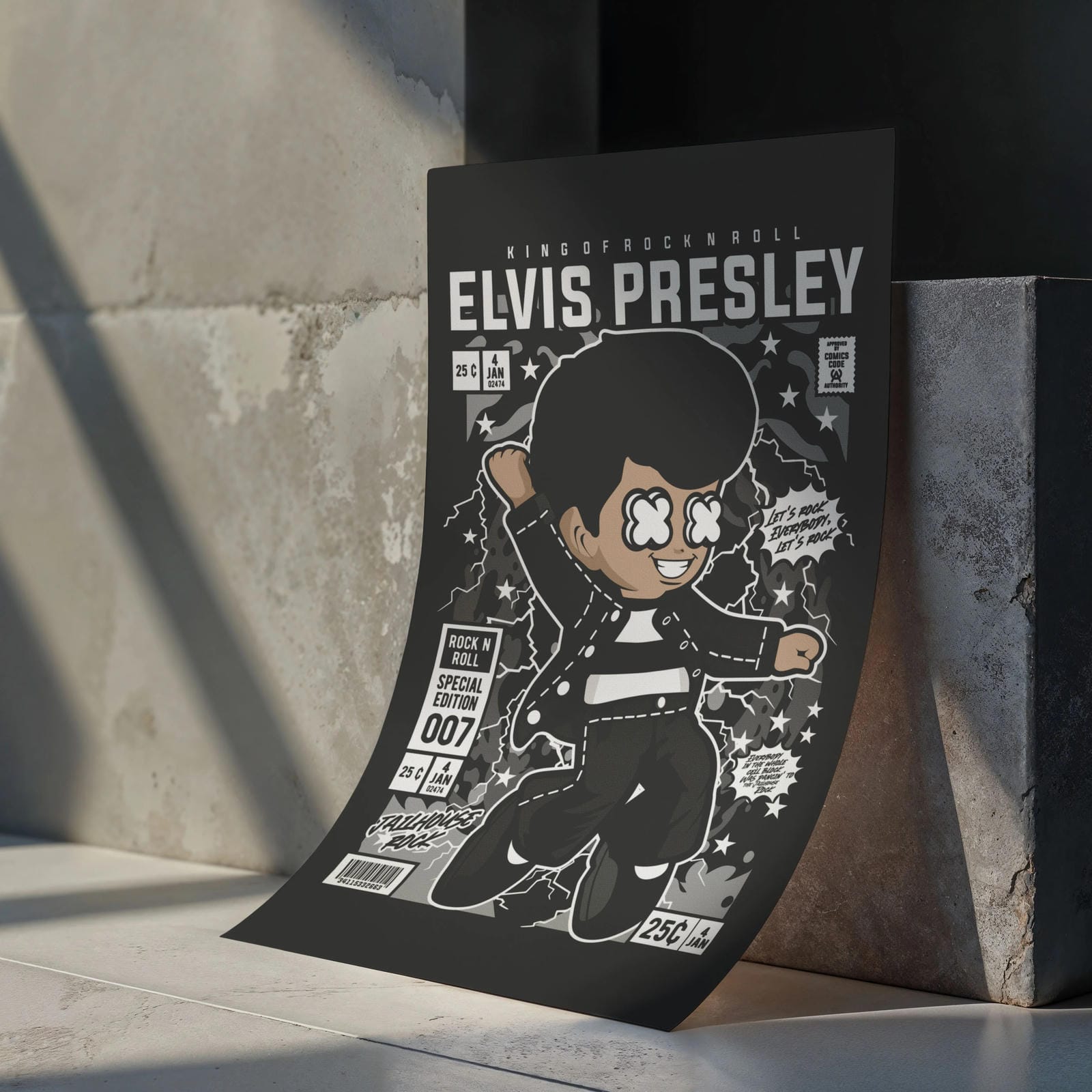 Elvis Presley Art Wall Decor – Retro Cartoon Comic Poster – Moshi Tu
