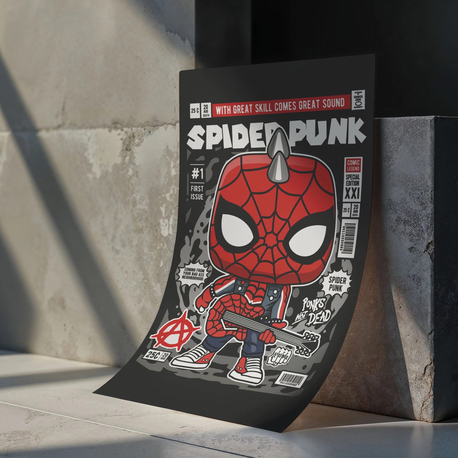 Spider Punk Art Wall Decor – Retro Cartoon Comic Poster – Moshi Tu