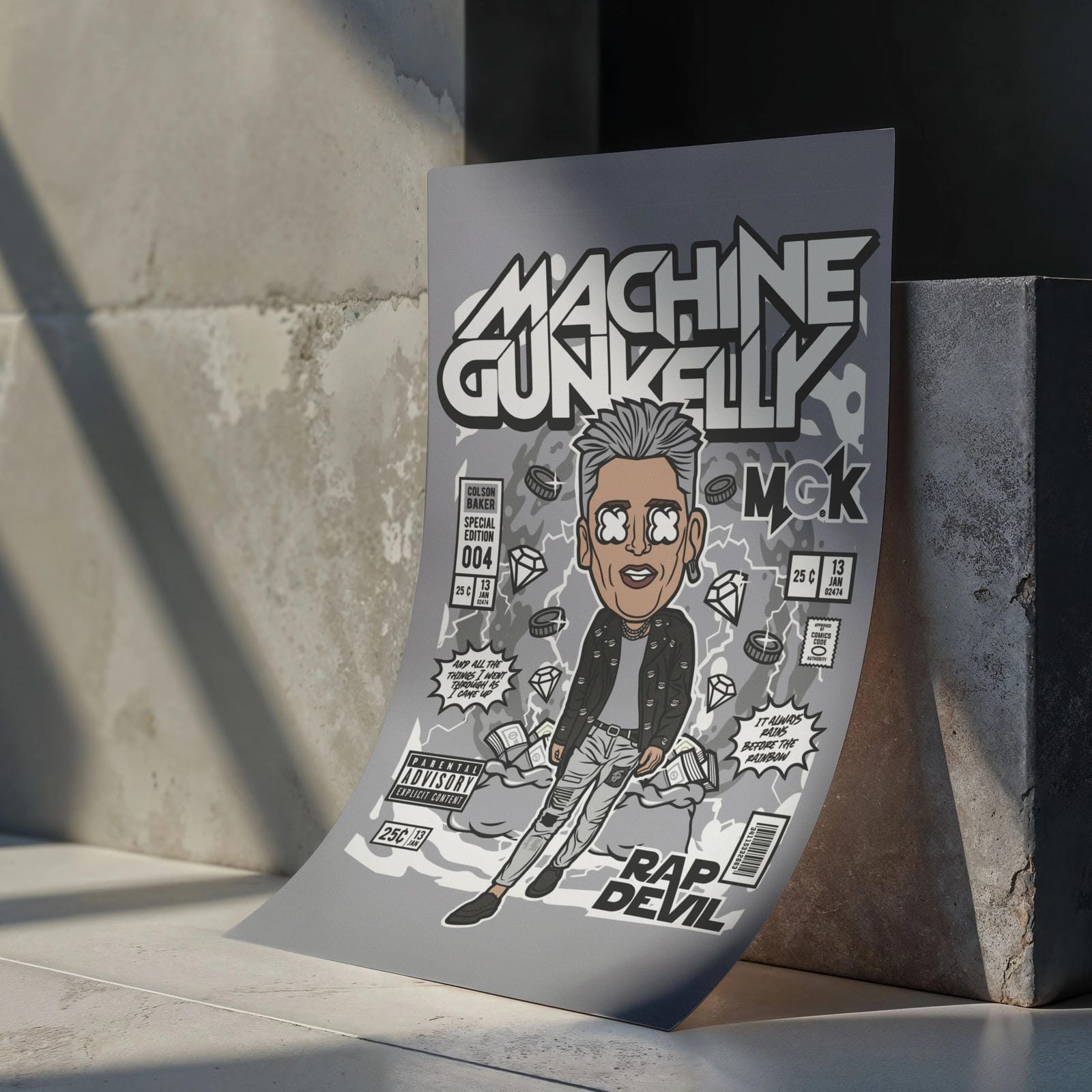 Machine Gun_Kelly Art Wall Decor – Retro Cartoon Comic Poster – Moshi Tu