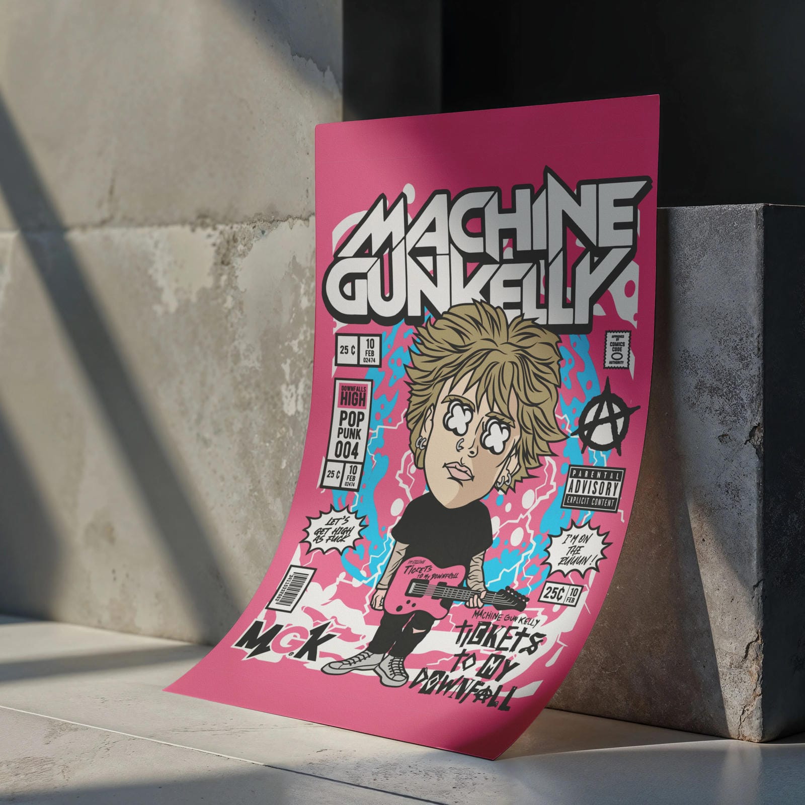 Machine Gun Kelly Art Wall Decor – Retro Cartoon Comic Poster – Moshi Tu