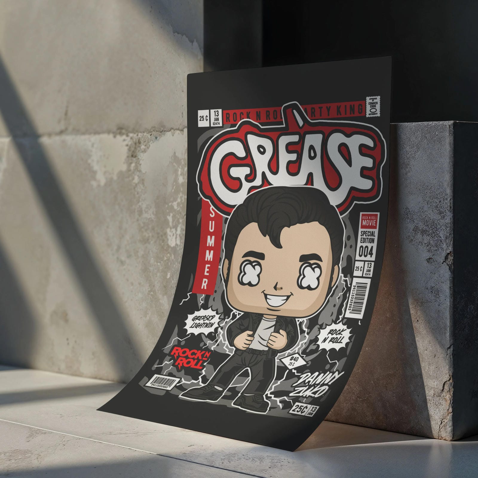 Danny Grease Art Wall Decor – Retro Cartoon Comic Poster – Moshi Tu