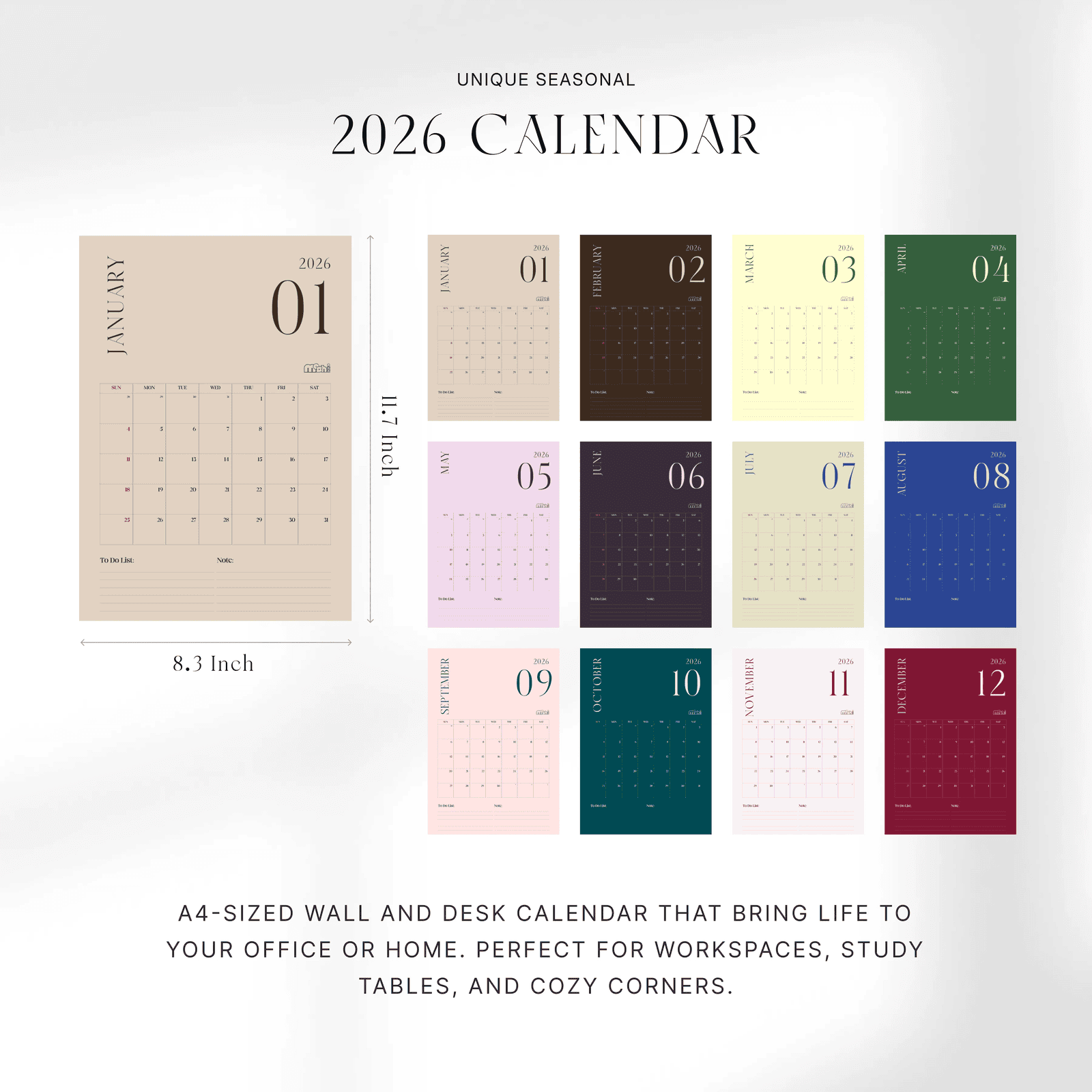 2026 A3+ Colorful Wall Calendar – Monthly Planner – Moshi Tu